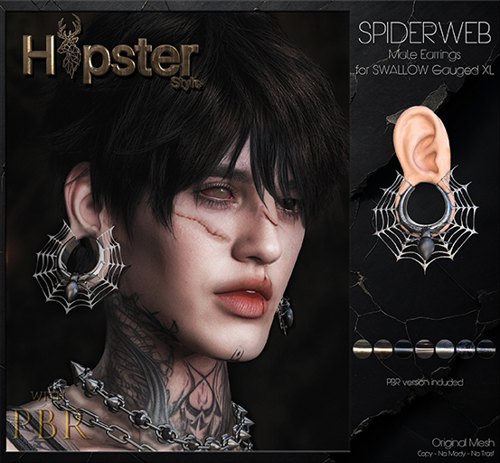 Second Life Marketplace - [Hipster Style] SPIDERWEB Male Earrings for ...